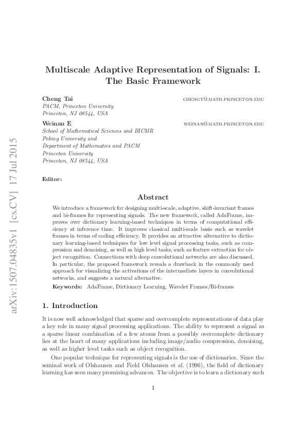 (PDF) Multiscale Adaptive Representation of Signals: I. The Basic ...