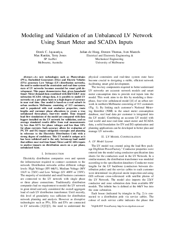 Pdf Modeling And Validation Of An Unbalanced Lv Network Using Smart Meter And Scada Inputs
