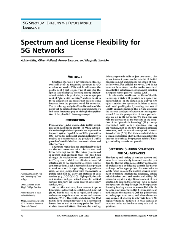 (PDF) Spectrum and license flexibility for 5G networks | Adrian Kliks - Academia.edu