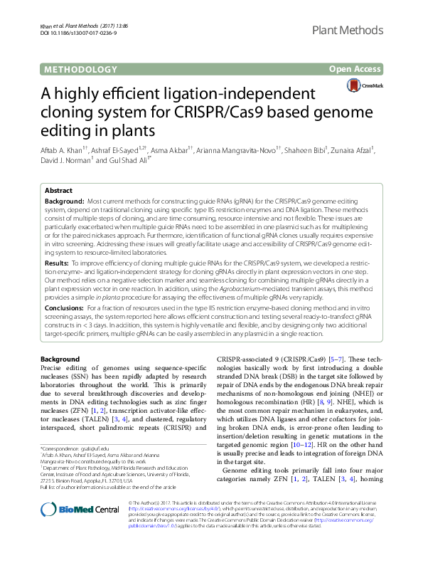 (PDF) A highly efficient ligation-independent cloning system for CRISPR/Cas9 based genome ...