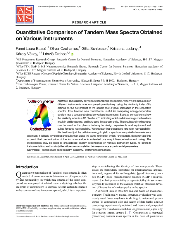 (PDF) Quantitative Comparison of Tandem Mass Spectra Obtained on Various Instruments