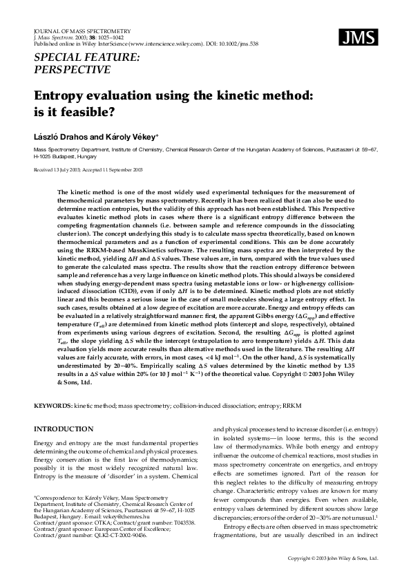 (PDF) Entropy evaluation using the kinetic method: is it feasible?