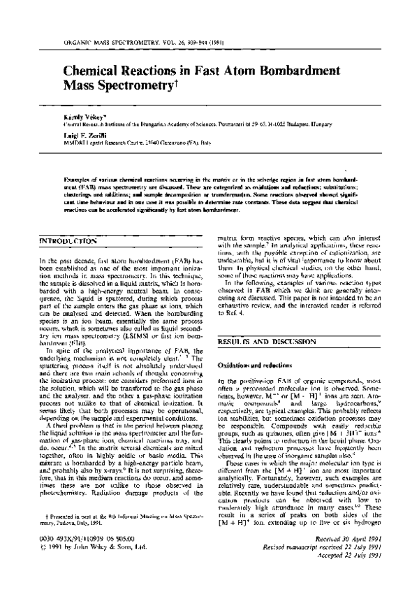 (PDF) Chemical reactions in fast atom bombardment mass spectrometry