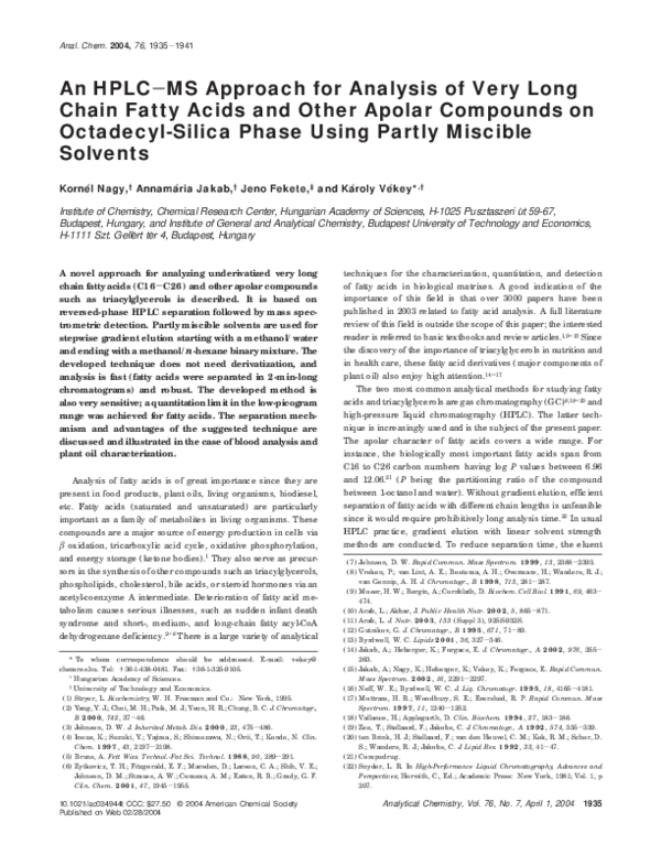 (PDF) An HPLC−MS Approach for Analysis of Very Long Chain Fatty Acids ...