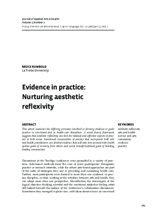 (PDF) Aesthetic Reflexivity in Arts and Health Practices