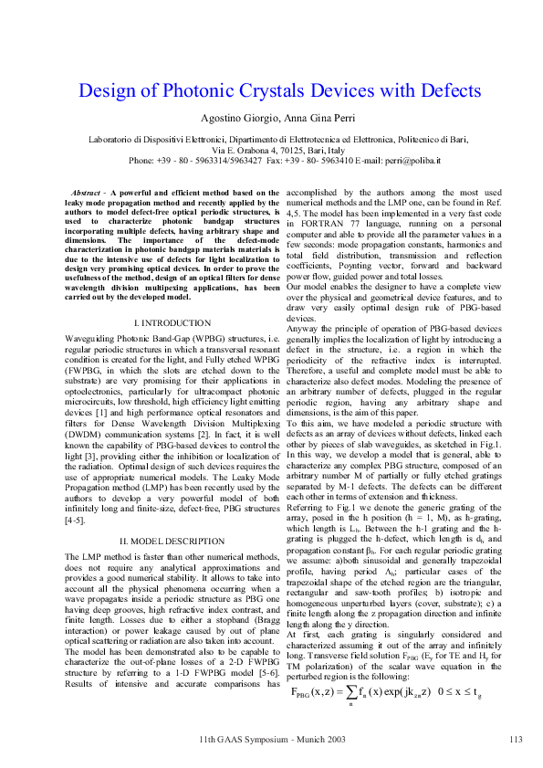 (PDF) Design of Photonic Crystals Devices with Defects