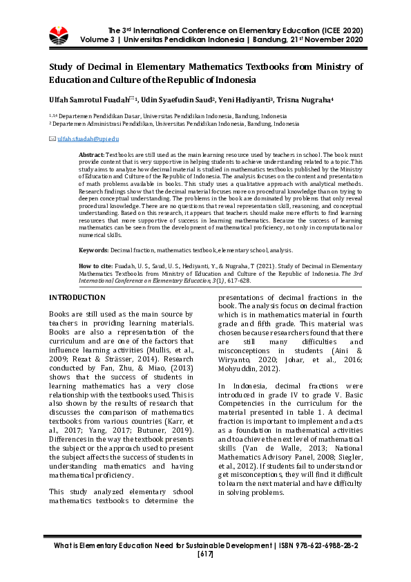 (PDF) Study of Decimal in Elementary Mathematics Textbooks from ...