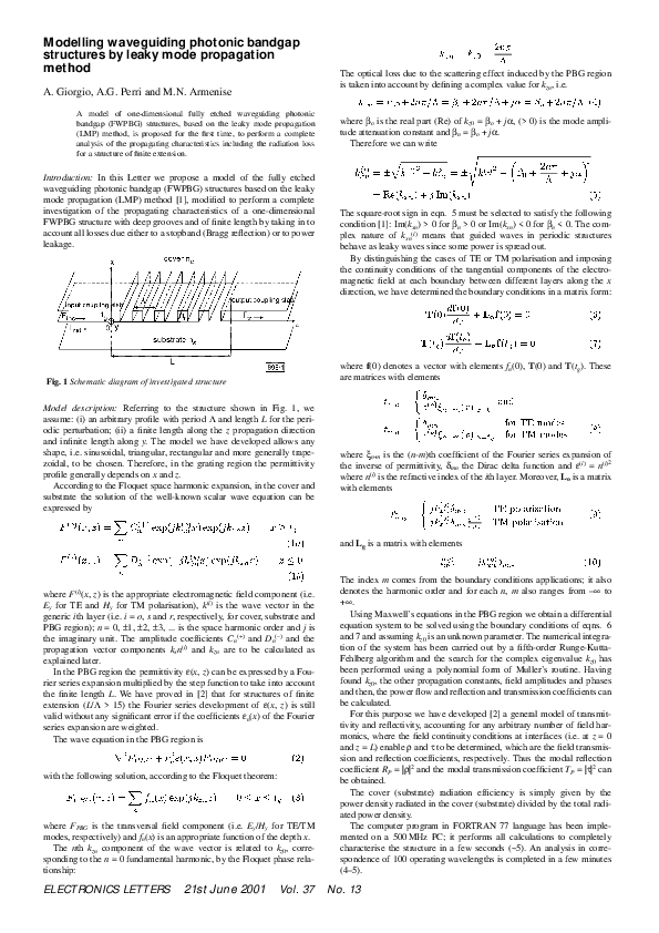 (PDF) Modelling waveguiding photonic bandgap structures by leaky mode propagation method