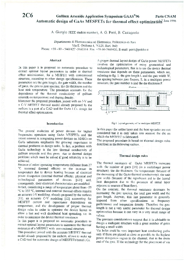 Pdf Automatic Design Of Gaas Mesfets For Thermal Effect Optimization