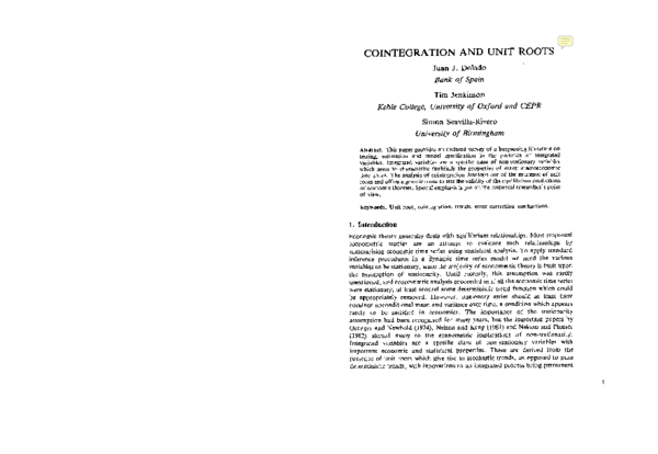 (PDF) Cointegration and Unit Roots