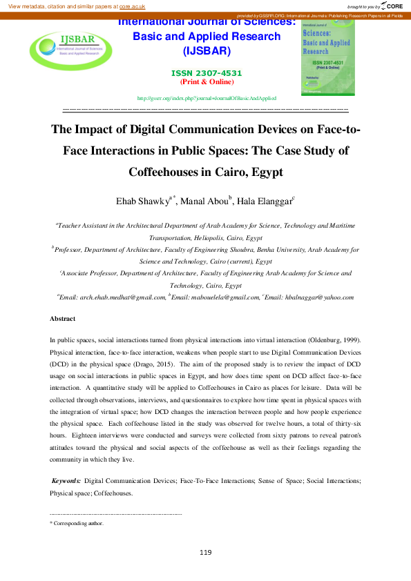 (PDF) The IMPACT OF DIGITAL COMMUNICATION DEVICES ON FACE-TO-FACE ...