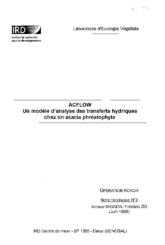 (PDF) ACFLOW : un modèle d'analyse des transferts hydriques chez un ...