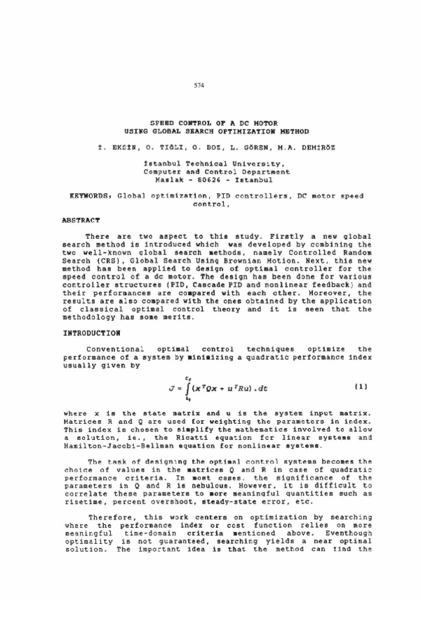 (PDF) Speed Control of a DC Motor Using Global Search Optimization Method