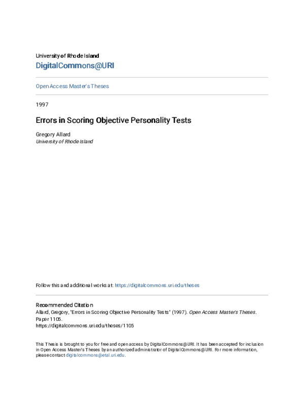 (PDF) Errors in Scoring Objective Personality Tests