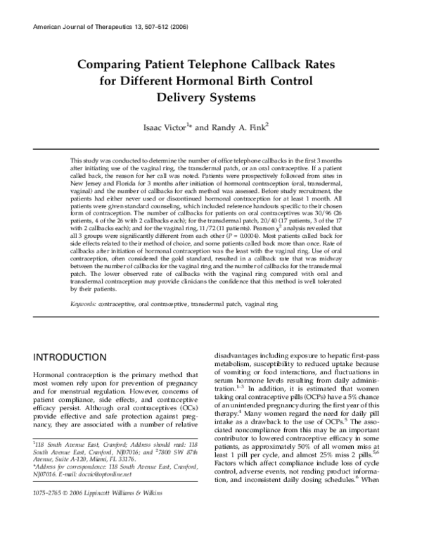 (PDF) Comparing Patient Telephone Callback Rates for Different Hormonal ...