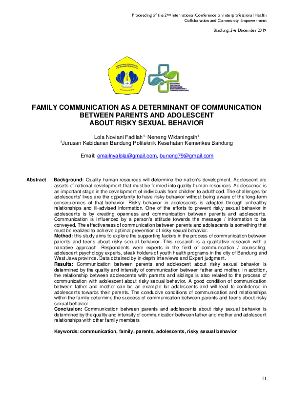 (PDF) Family Communication as a Determinant of Communication Between Parents and Adolescent ...