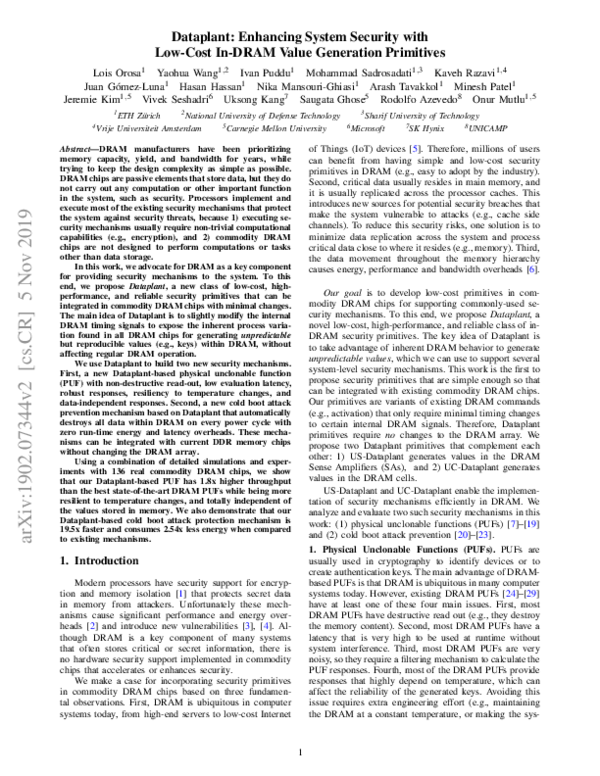 (PDF) Dataplant: Enhancing System Security with Low-Cost In-DRAM Value Generation Primitives ...