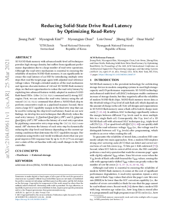 (PDF) Reducing Solid-State Drive Read Latency by Optimizing Read-Retry (PDF) Reducing Solid-State Drive Read Latency by Optimizing Read-Retry