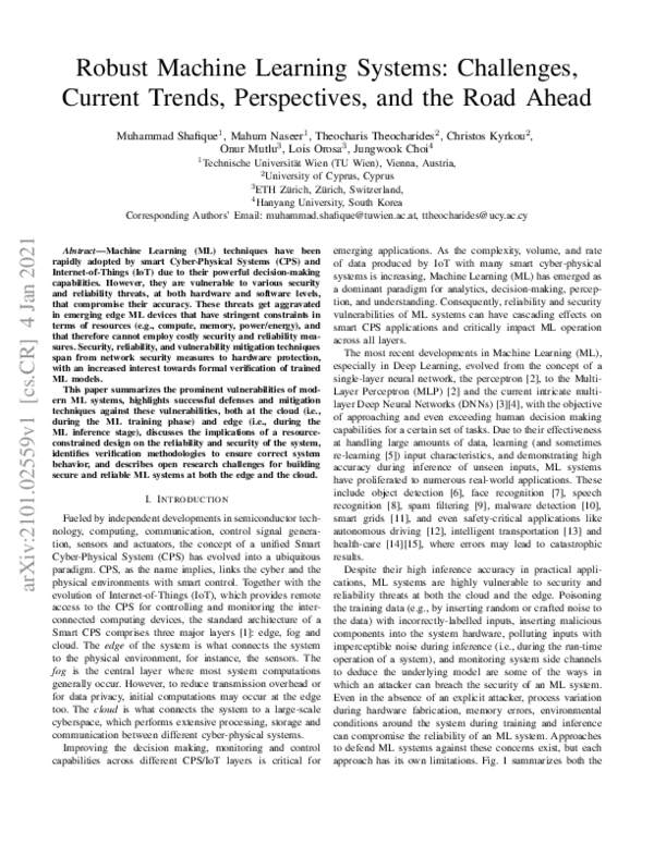 (PDF) Robust Machine Learning Systems: Challenges,Current Trends, Perspectives, and the Road Ahead