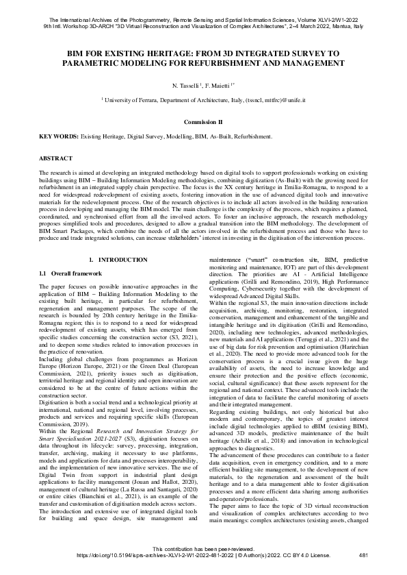 (PDF) Bim for Existing Heritage: From 3D Integrated Survey to Parametric Modeling for ...
