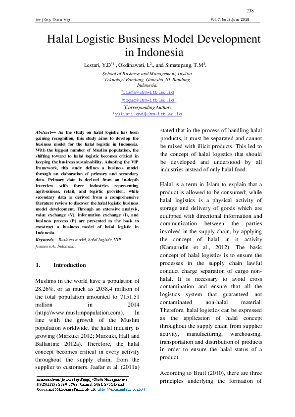 (PDF) Halal Logistic Business Model Development in Indonesia