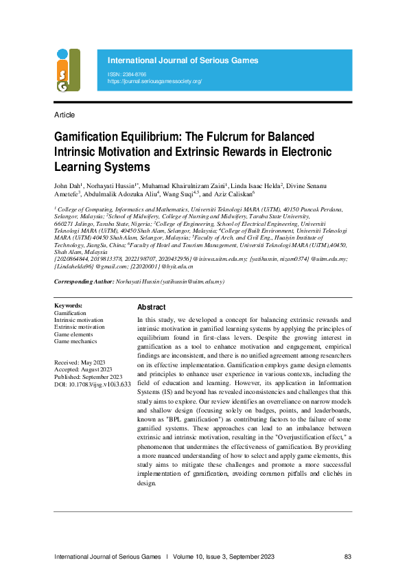 (PDF) Gamification Equilibrium: The Fulcrum for Balanced Intrinsic Motivation and Extrinsic ...