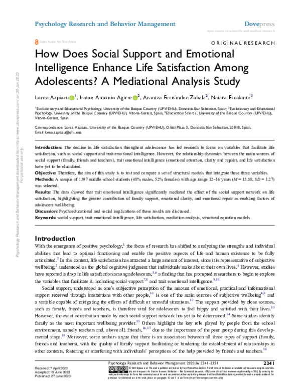 (PDF) How Does Social Support and Emotional Intelligence Enhance Life ...