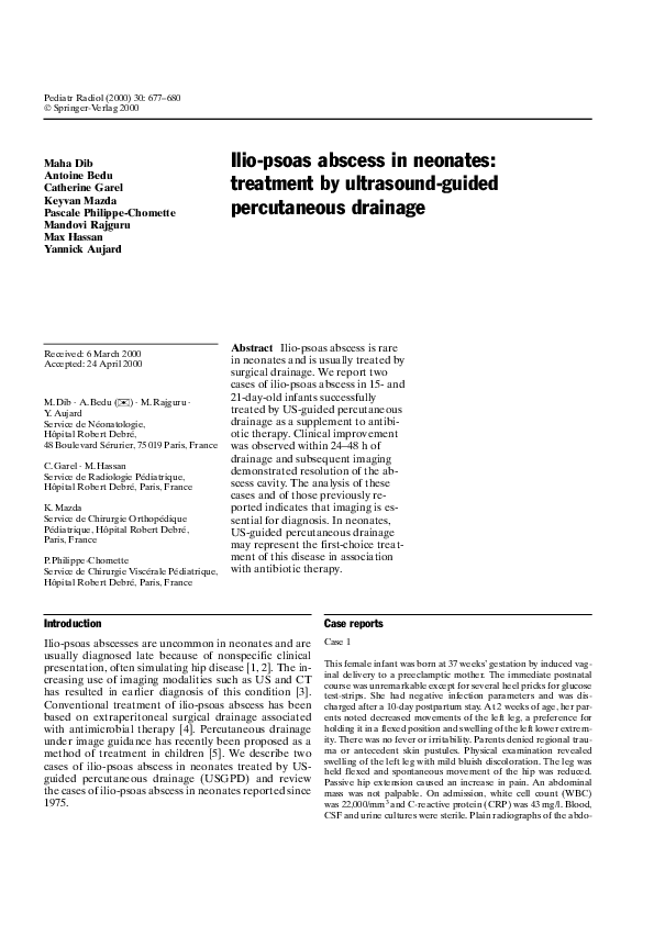 (PDF) Ilio-psoas abscess in neonates: treatment by ultrasound-guided ...