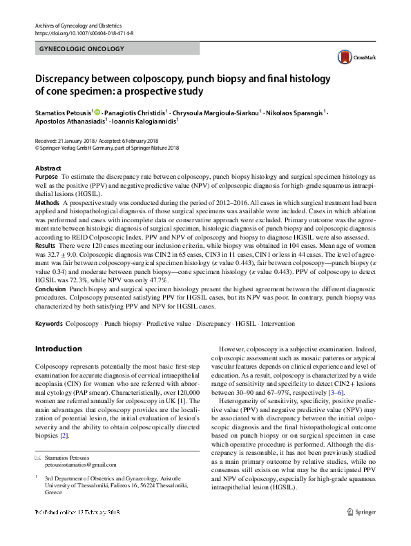 (PDF) Discrepancy between colposcopy, punch biopsy and final histology ...