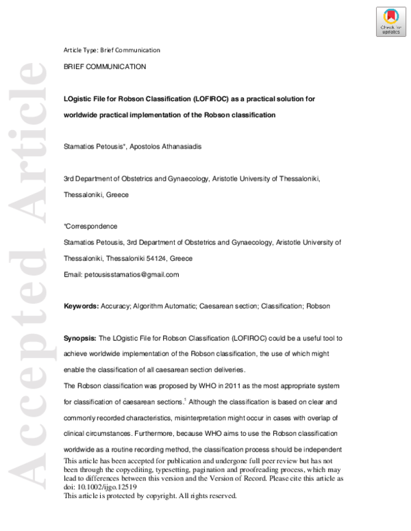 (PDF) LOFIROC: A Tool for Global Robson Classification
