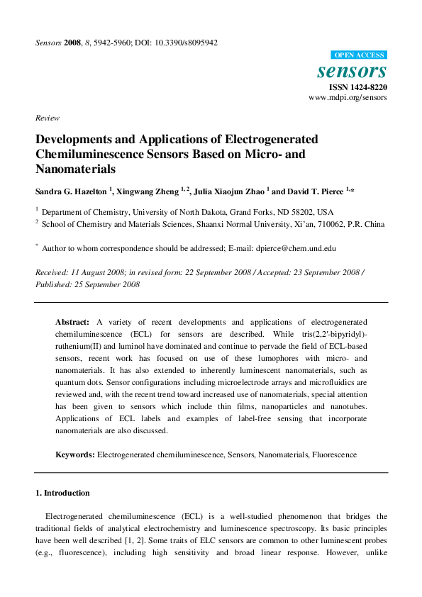 (PDF) Developments and Applications of Electrogenerated Chemiluminescence Sensors Based on Micro ...