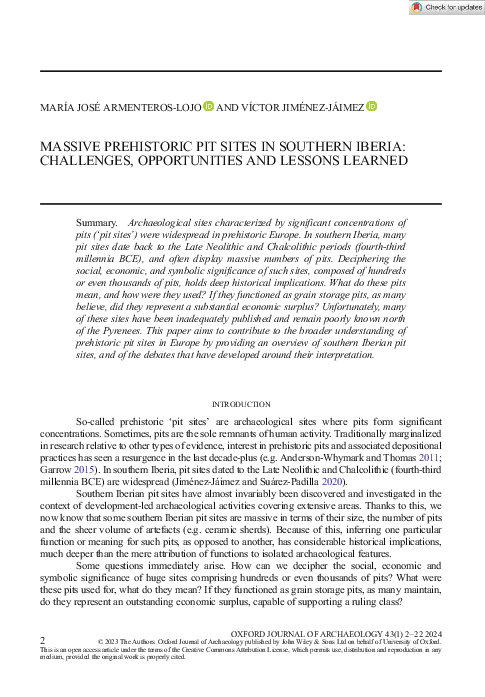(PDF) Massive prehistoric pit sites in southern Iberia: challenges ...