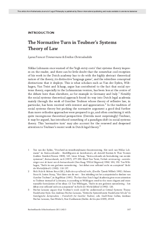 (PDF) The Normative Turn in Teubner’s Systems Theory of Law