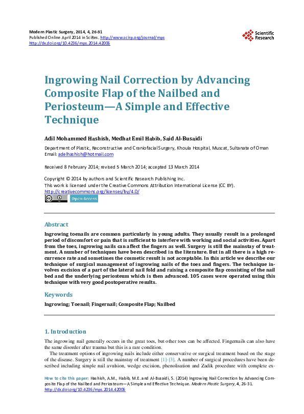 (PDF) Ingrowing Nail Correction by Advancing Composite Flap of the ...