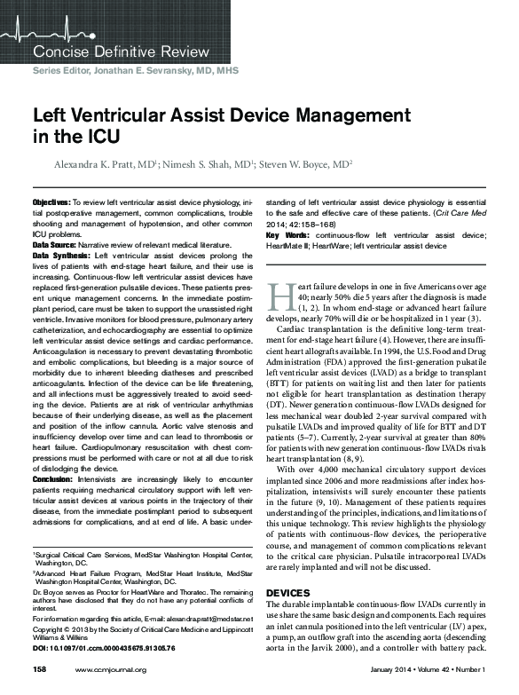 (PDF) Left Ventricular Assist Device Management in the ICU | Steven Boyce - Academia.edu