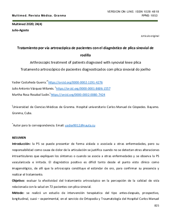 (PDF) Tratamiento por vía artroscópica de pacientes con el diagnóstico ...