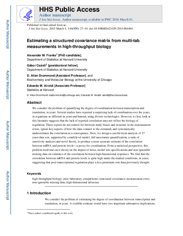 Pdf Estimating A Structured Covariance Matrix From Multilab