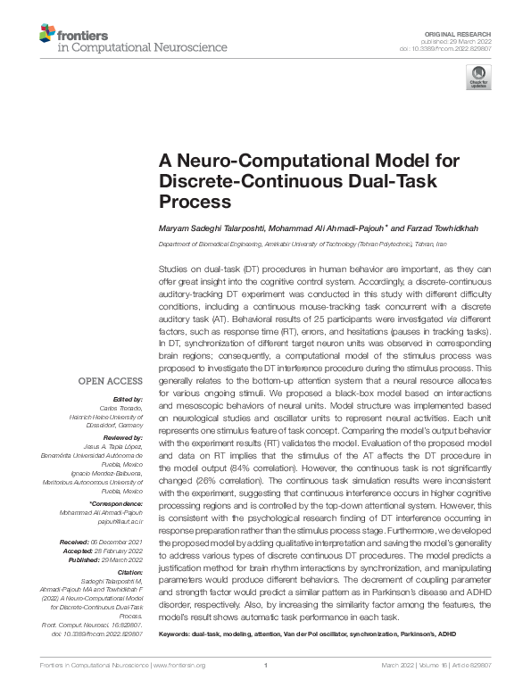 (PDF) A Neuro-Computational Model for Discrete-Continuous Dual-Task Process (PDF) A Neuro-Computational Model for Discrete-Continuous Dual-Task Process