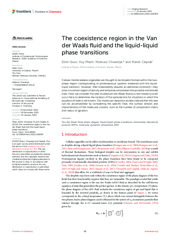 (PDF) The coexistence region in the Van der Waals fluid and the liquid ...