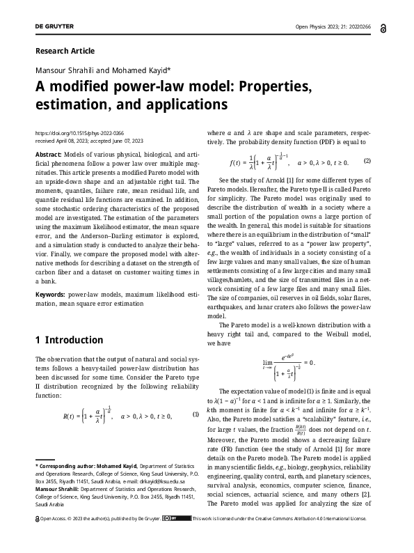(PDF) A modified power-law model: Properties, estimation, and applications