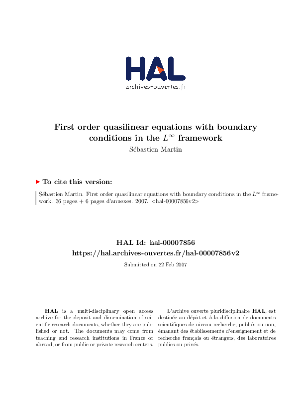 Pdf First Order Quasilinear Equations With Boundary Conditions