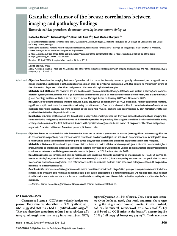 Pdf Granular Cell Tumor Of The Breast Correlations Between Imaging