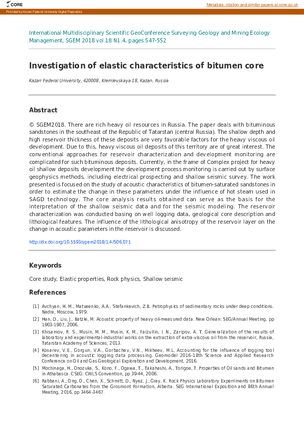 (PDF) Investigation of Elastic Characteristics of Bitumen Core