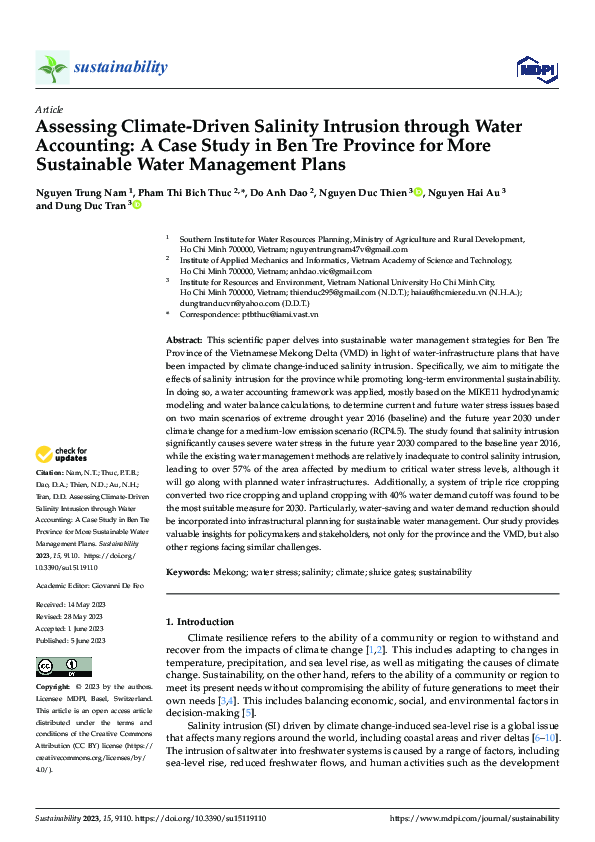 Pdf Assessing Climate Driven Salinity Intrusion Through Water