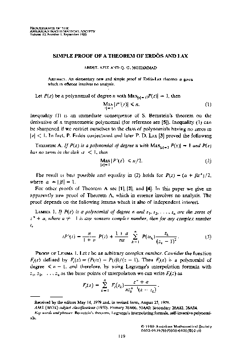(PDF) Simple proof of a theorem of Erdős and Lax