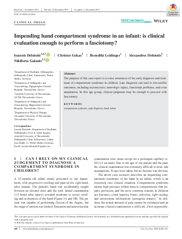 (PDF) Impending hand compartment syndrome in an infant: is clinical ...