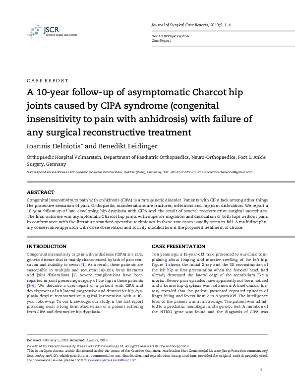 (PDF) A 10-year follow-up of asymptomatic Charcot hip joints caused by ...