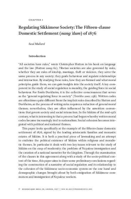 (PDF) 1 Regulating Sikkimese Society: The Fifteen-clause Domestic ...