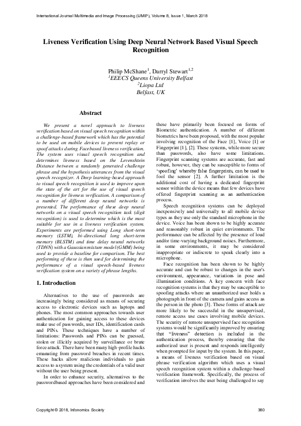 (PDF) Liveness Verification Using Deep Neural Network Based Visual Speech Recognition