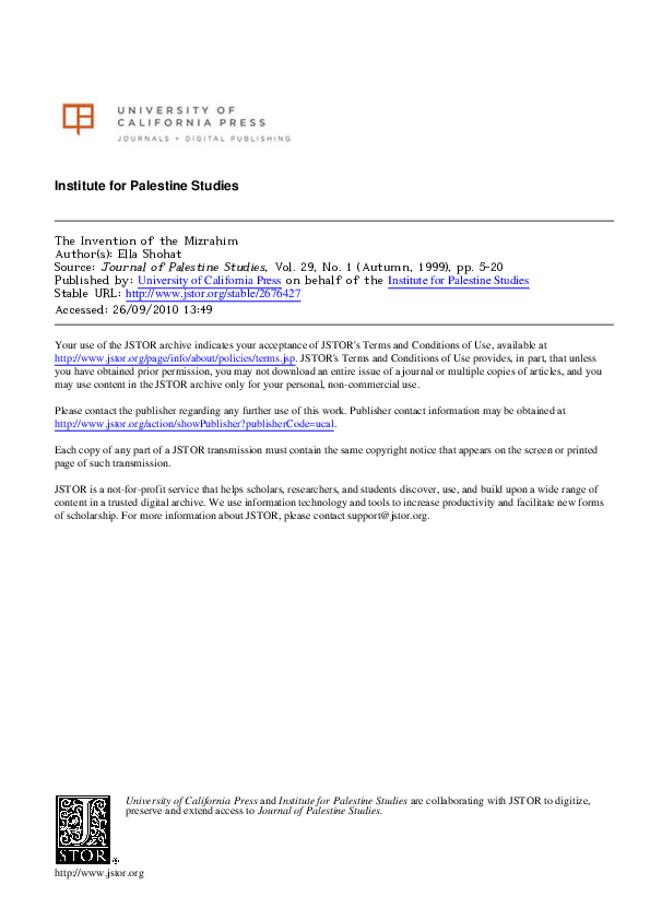 (PDF) The Invention of the Mizrahim